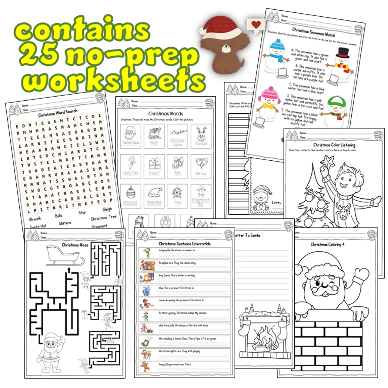 No-Prep Christmas Worksheets