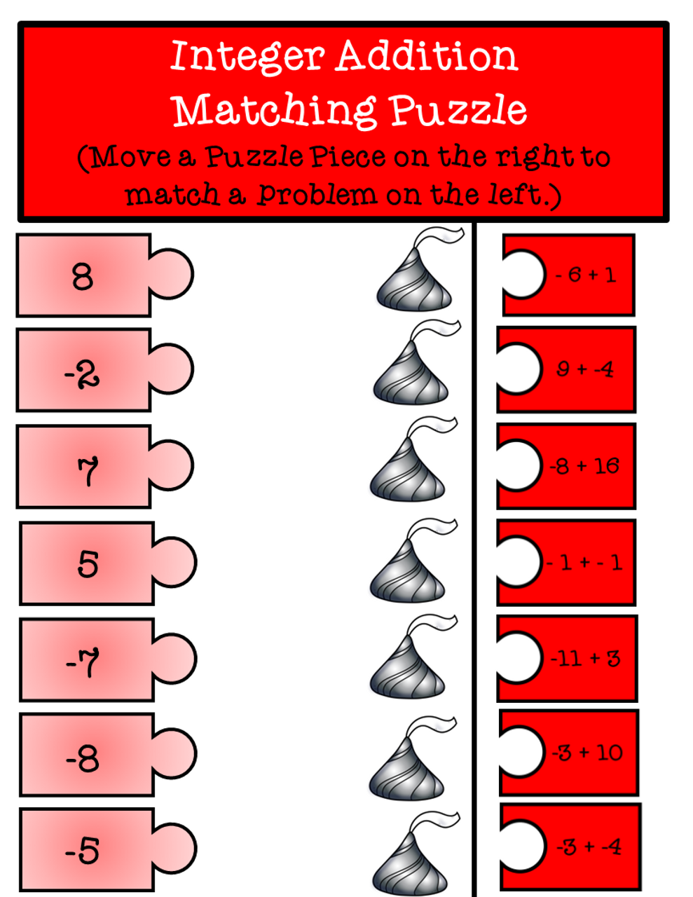 Valentine's Day Integer Addition and Subtraction Puzzle Pieces - Amped ...