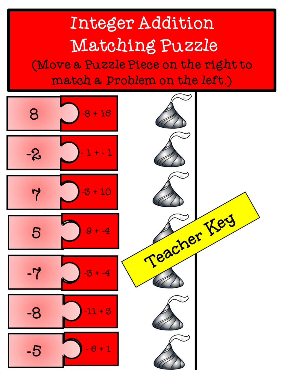 Valentine's Day Integer Addition and Subtraction Puzzle Pieces - Amped ...