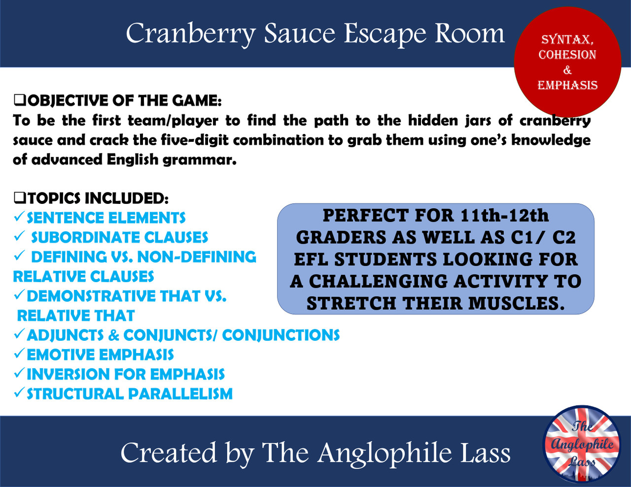 Complex Sentences Escape Room | Subordinating conjunctions | Gr 11 - 12