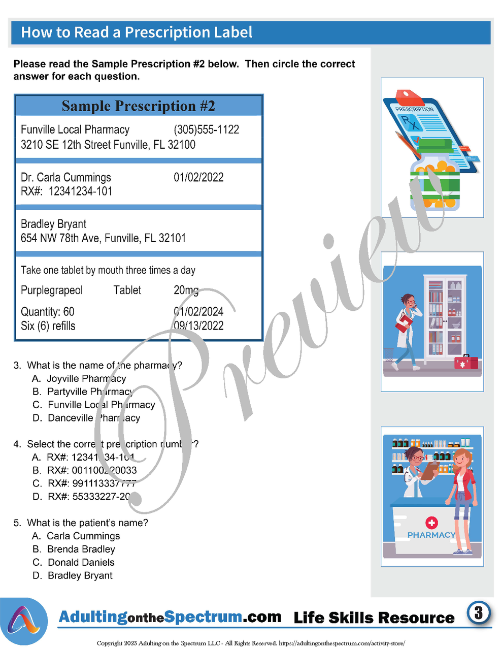 How to Read a Prescription Label a Functional Life Skills Activity