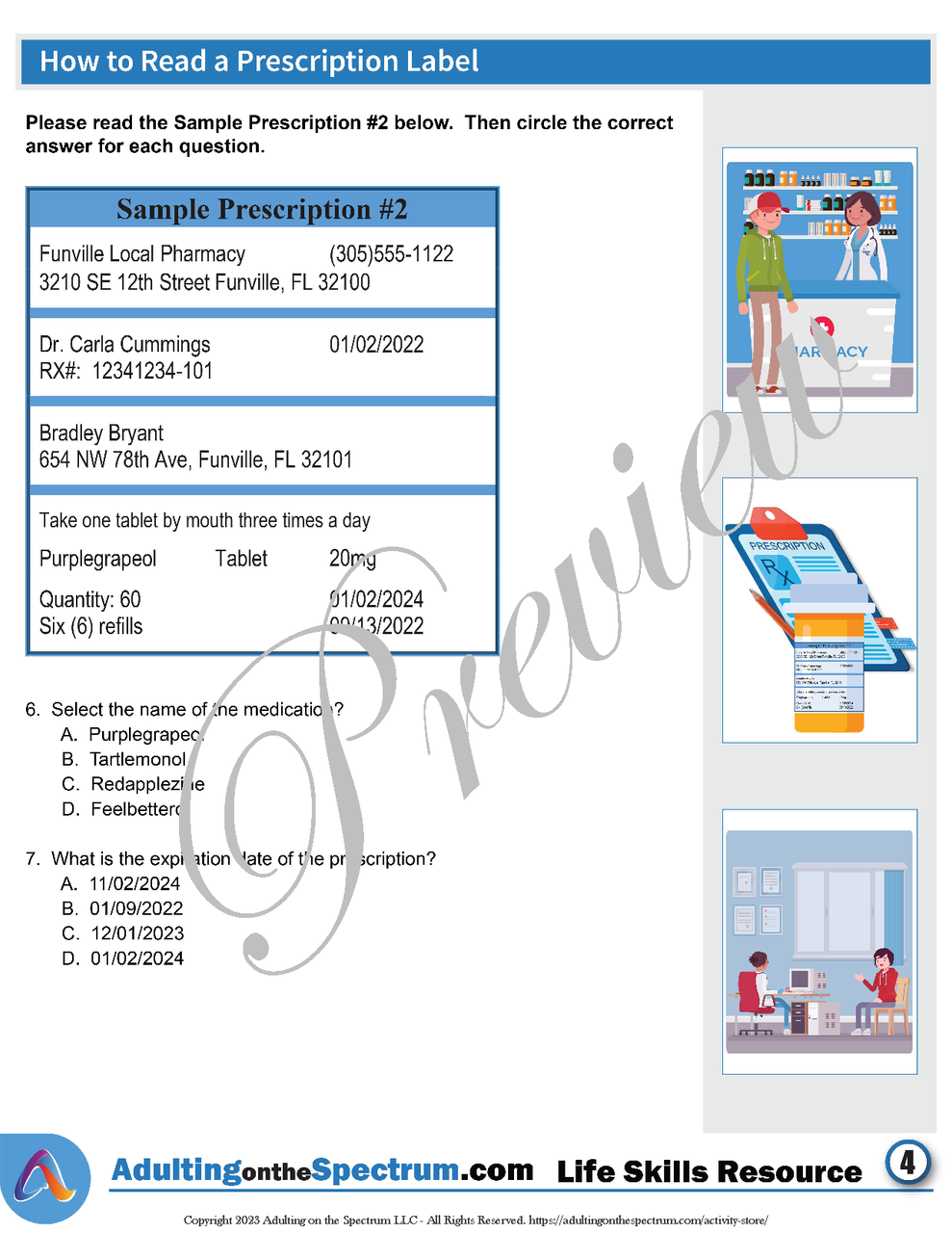 How to Read a Prescription Label a Functional Life Skills Activity