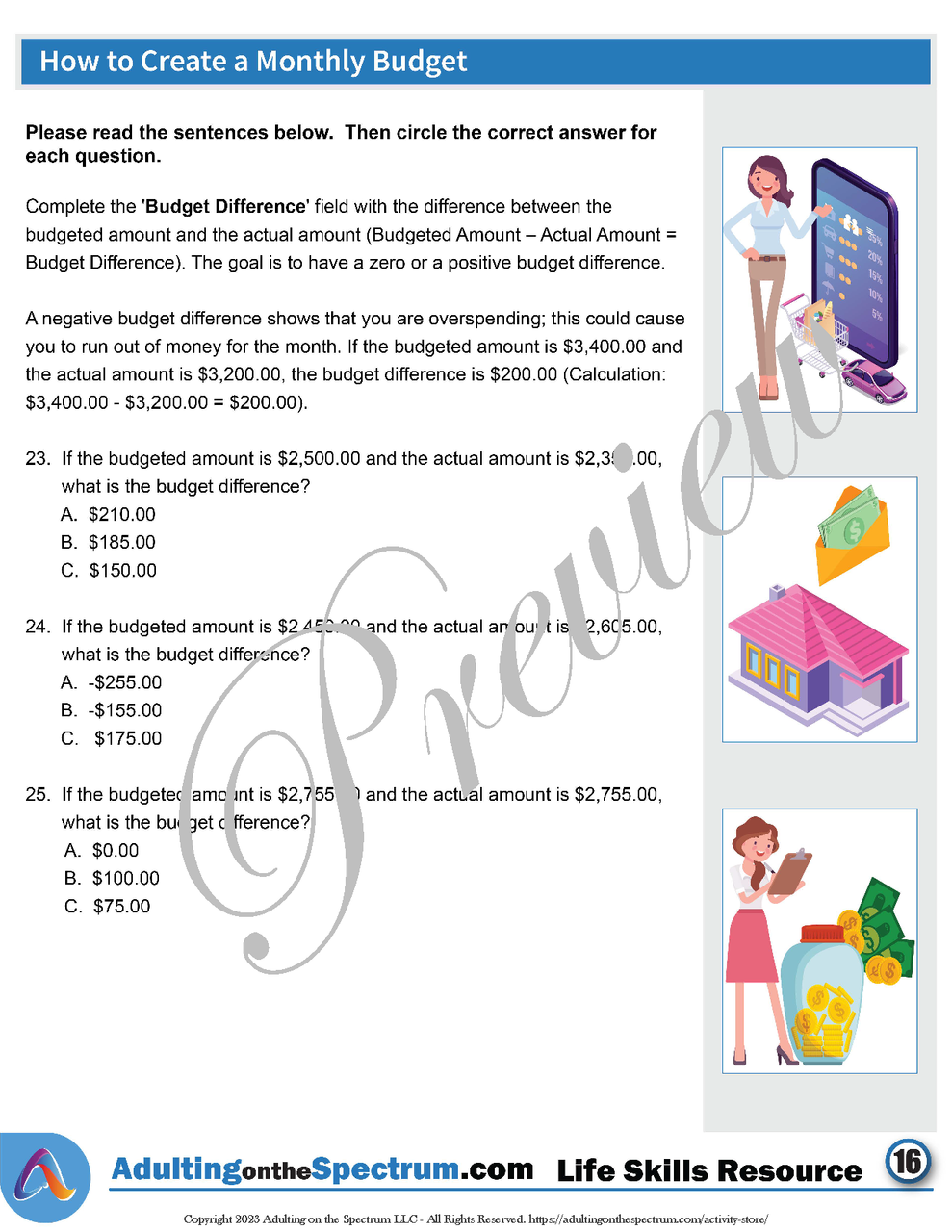 How to Create a Monthly Budget a Functional Life Skills Activity