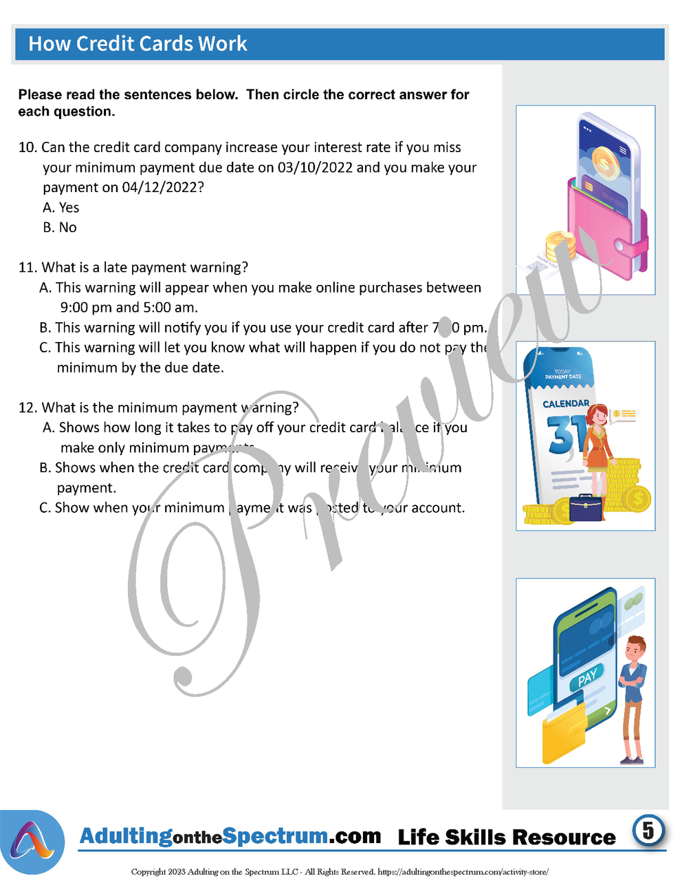 How Credit Cards Work a Functional Life Skills Activity