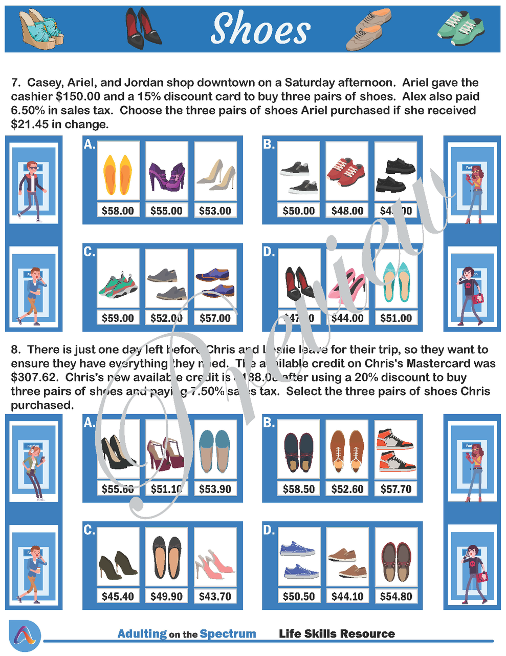 Functional Money Math Life Skills Worksheets - Level 3 Clothes Shopping ...