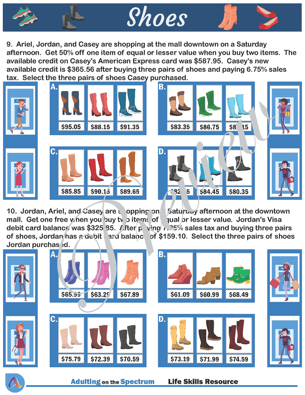 Functional Money Math Life Skills Worksheets - Level 4 Clothes Shopping ...