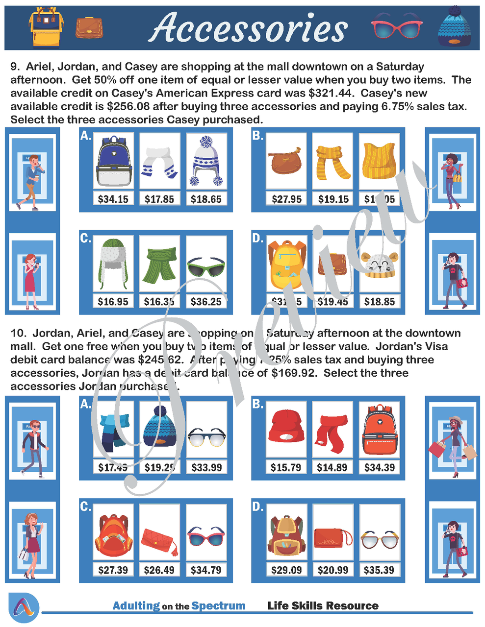 Functional Money Math Life Skills Worksheets - Level 4 Clothes Shopping ...
