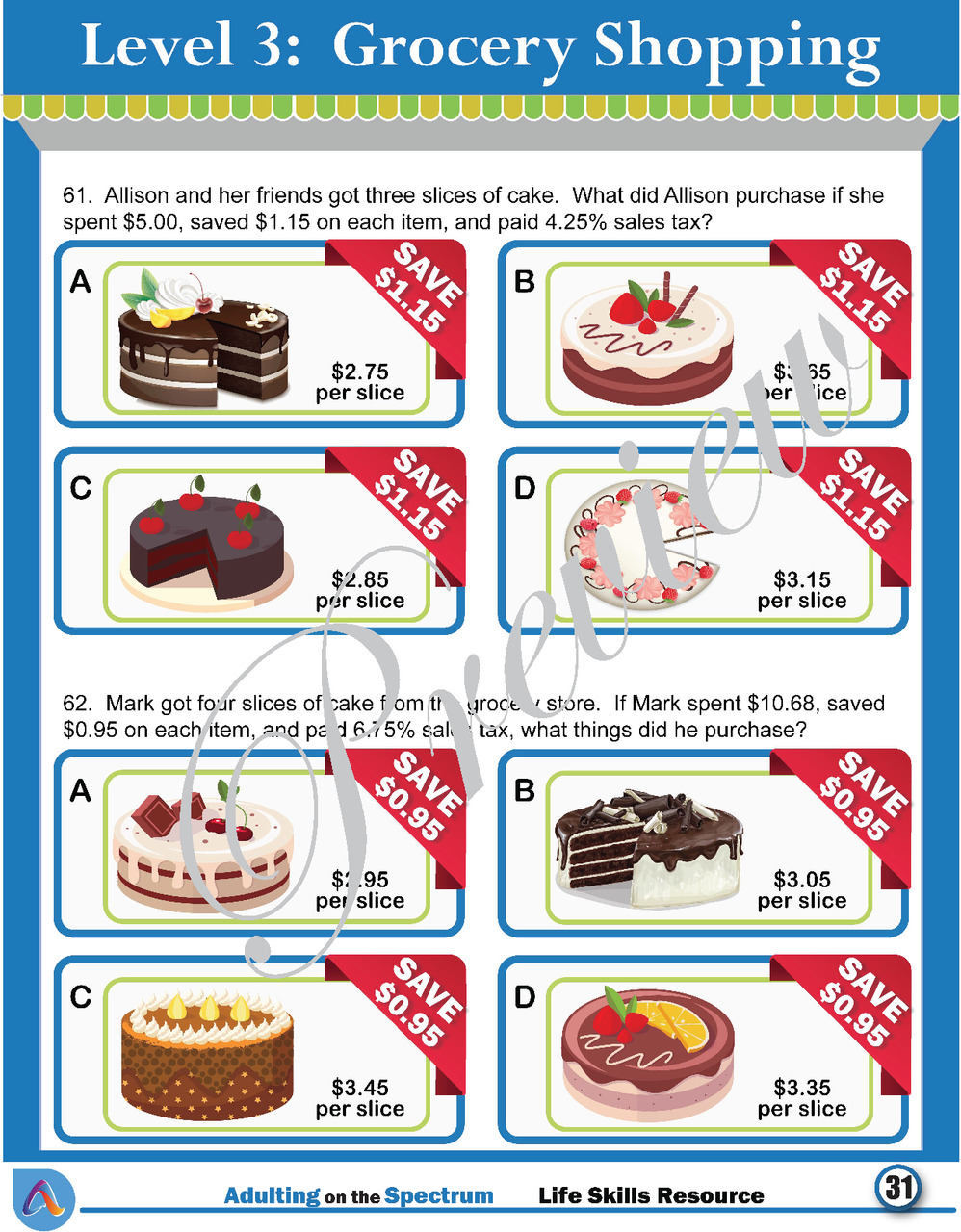 Functional Money Math Life Skills Worksheets - Reading Restaurant Menus ...