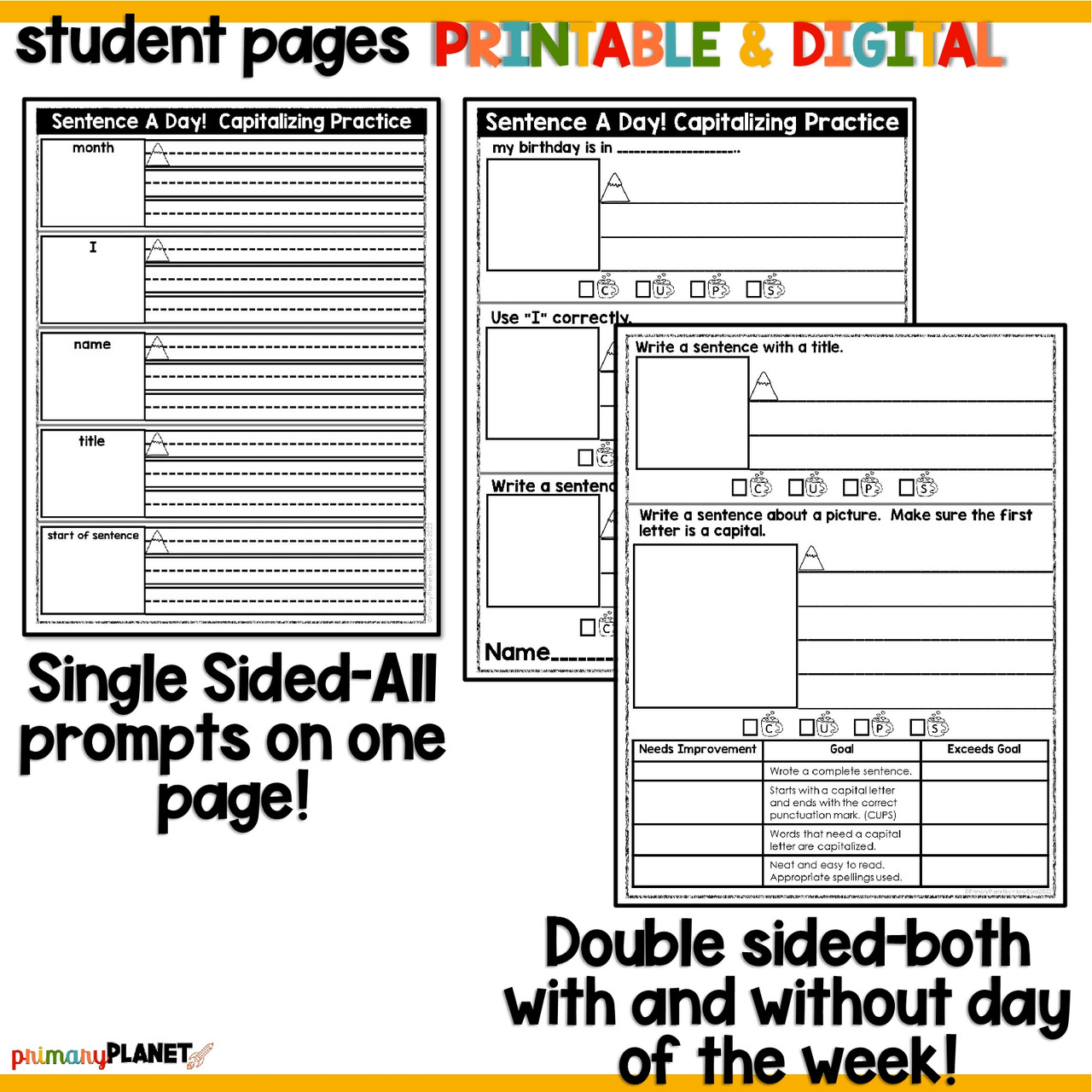 Capitalization Practice - Daily Sentence Writing Mini Lessons + Worksheets