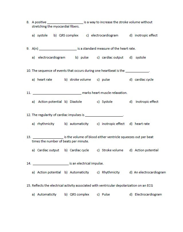 Heart Function Term Multiple-Choice Review Activity for Human Anatomy ...
