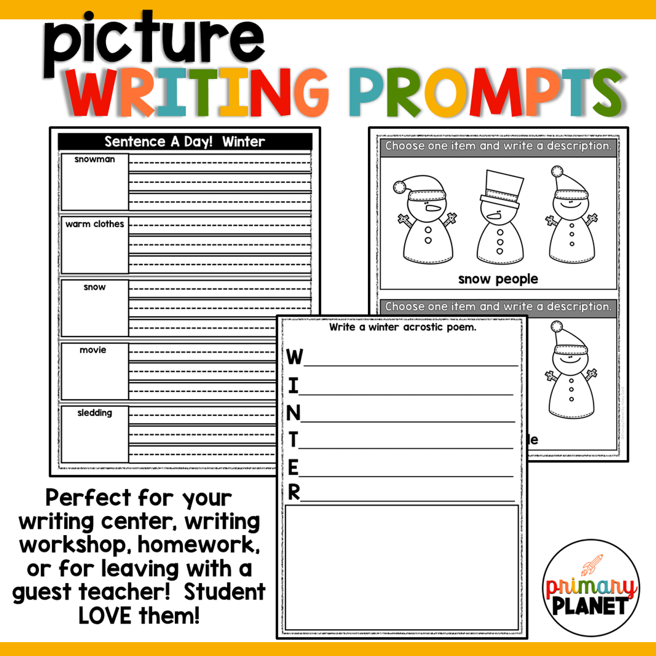 Winter Writing Prompts with Pictures | January Picture Writing Prompts ...