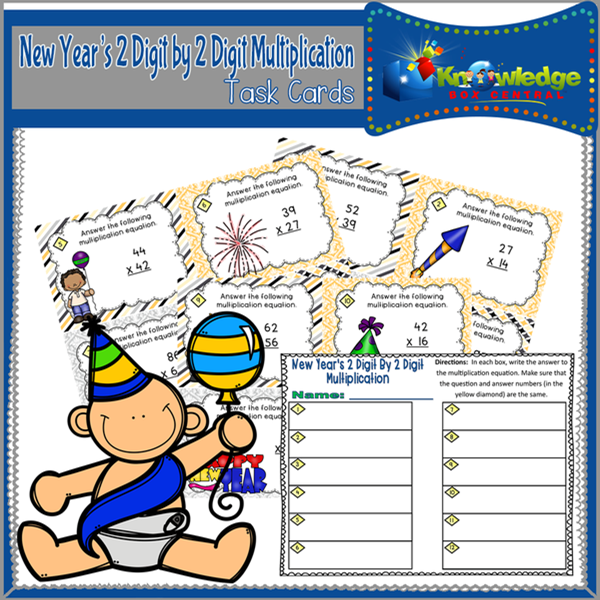 New Year's 2 Digit By 2 Digit Multiplication Task Cards With Response ...