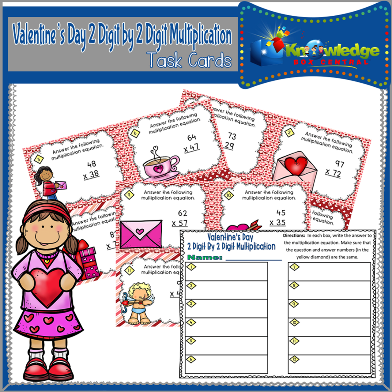 Valentine's Day 2 Digit By 2 Digit Multiplication Task Cards With ...