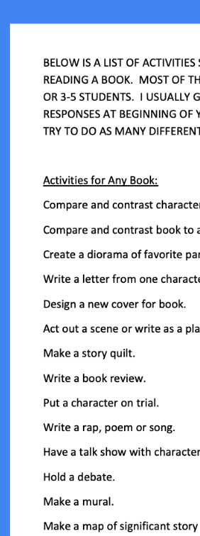 ACTIVITIES FOR ANY BOOK