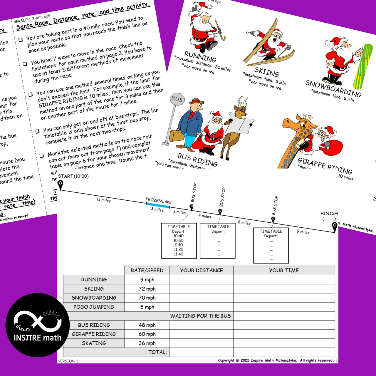 Christmas Math Activity | Santa Race | Distance, Rate, and Time Winter ...