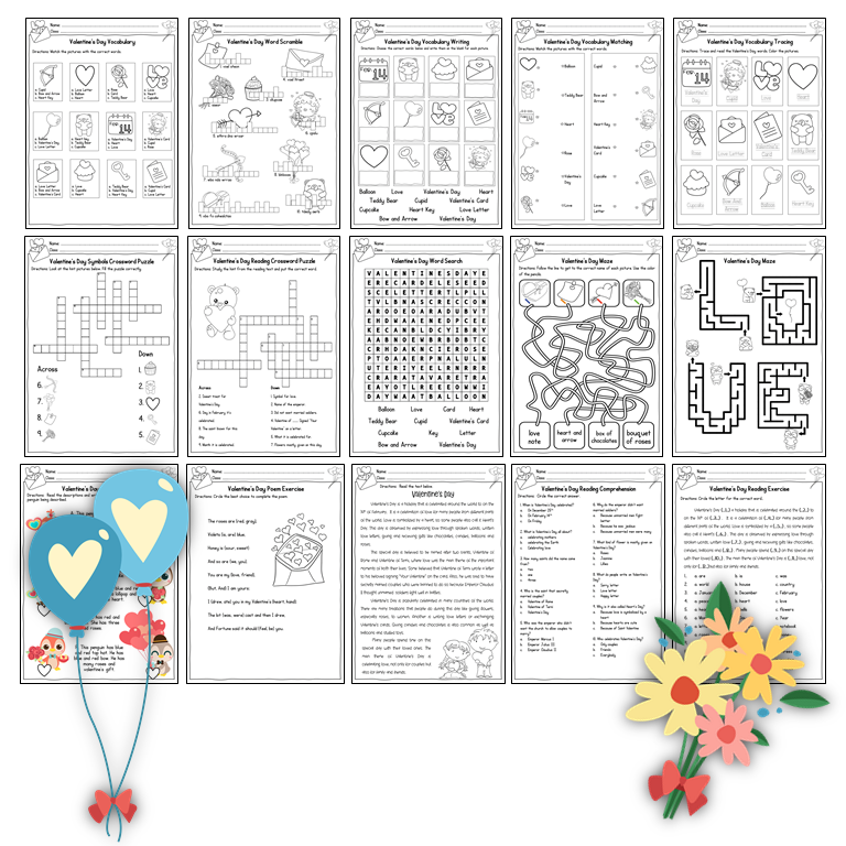 No-Prep Valentine's Day ELA Worksheets