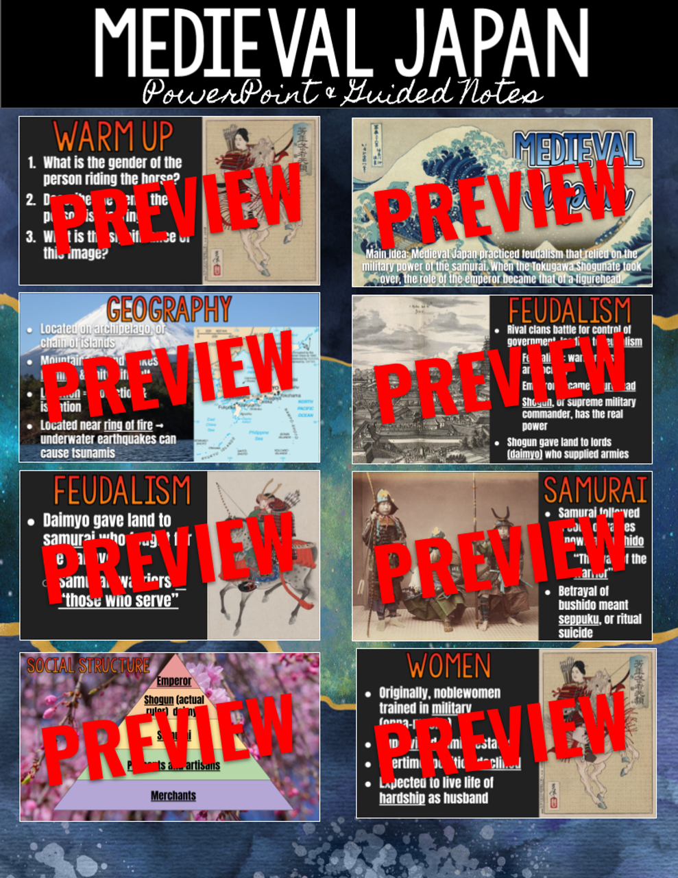 Medieval Japan & the Tokugawa Shogunate - PPT, Guided Notes, Teacher Notes