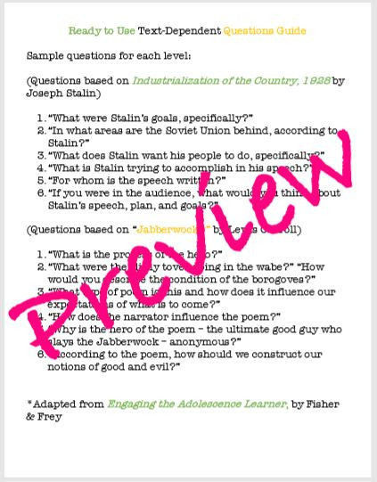 Text-Dependent (Based) Questions Guide - Amped Up Learning