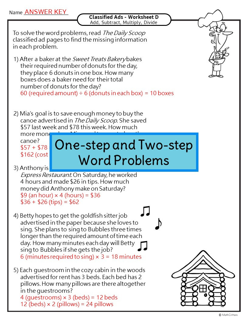 3rd Grade Worksheets - Word Problems - Add, Subtract, Multiply, Divide ...