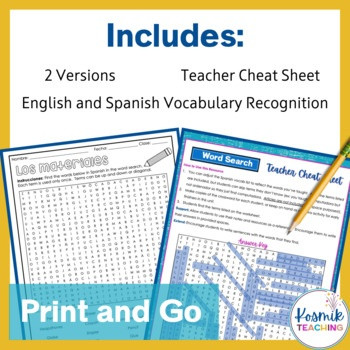 Spanish School Supplies Vocabulary Word Search - Amped Up Learning