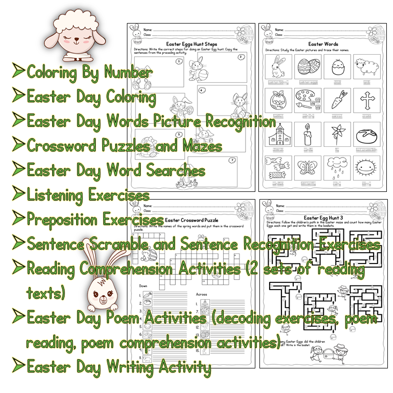 No-Prep ELA Easter Day Worksheets
