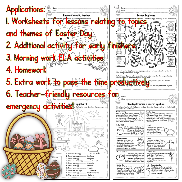 No-Prep ELA Easter Day Worksheets