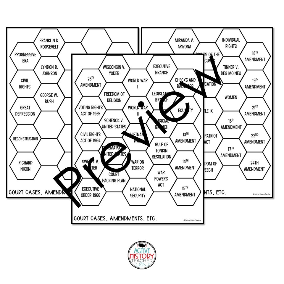 Court Cases, Amendments Modern US History STAAR EOC REVIEW Hexagonal ...