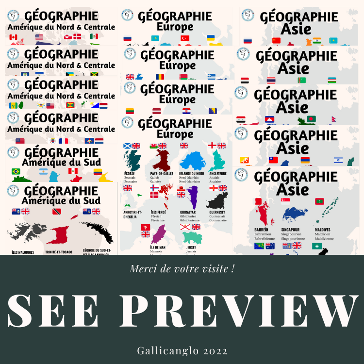 FRENCH Geography world countries and territories posters decor (US ...