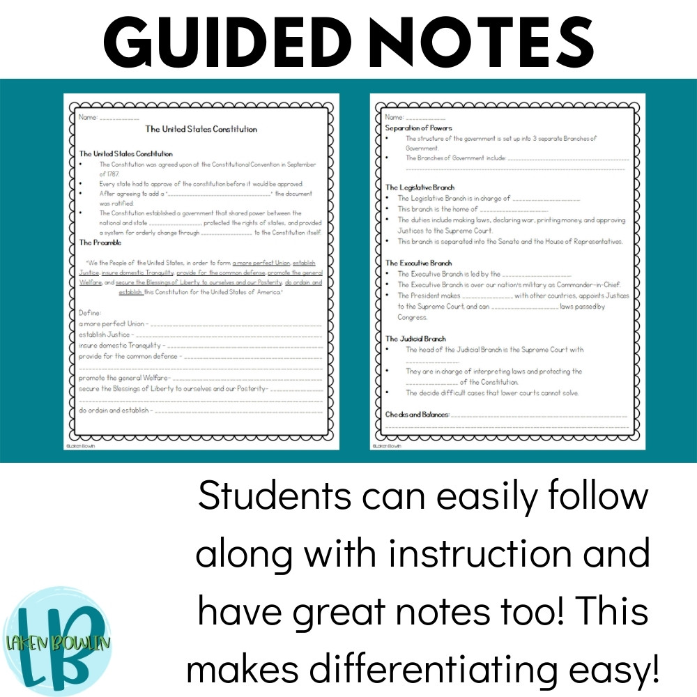 United States Constitution PowerPoint and Notes