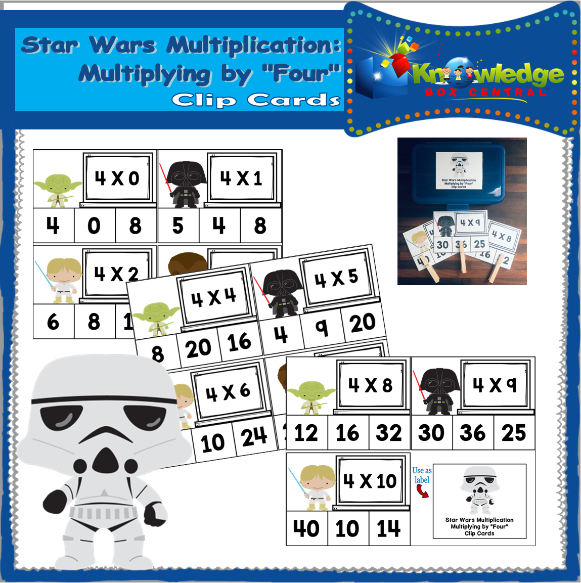 Star Wars Multiplication: Multiplying By FOUR Clip Cards