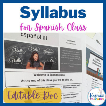 Back to School - Editable Spanish Syllabus for Spanish 1 or Any Level ...