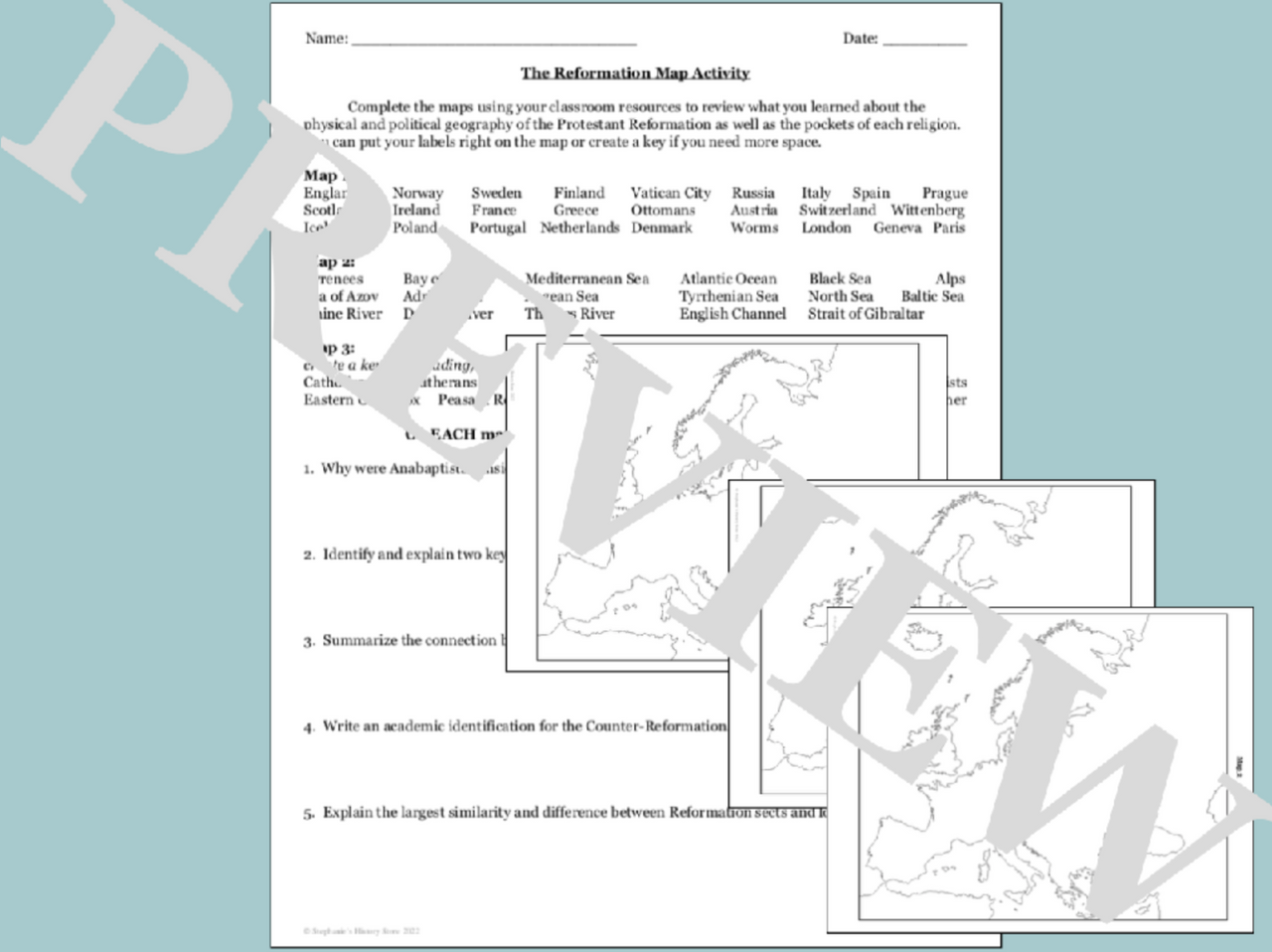 The Protestant Reformation Map Activity