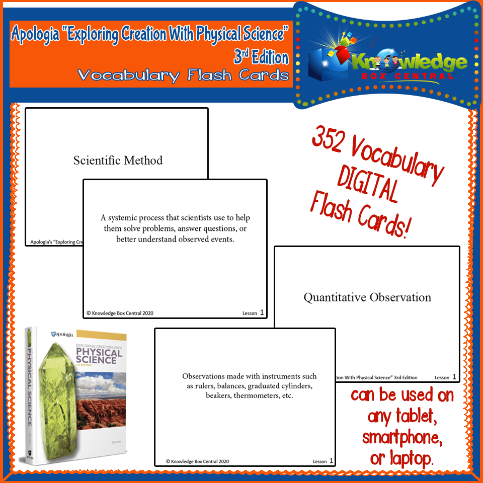 Apologia Physical Science 3rd Edition Vocabulary Word Flash Cards ...