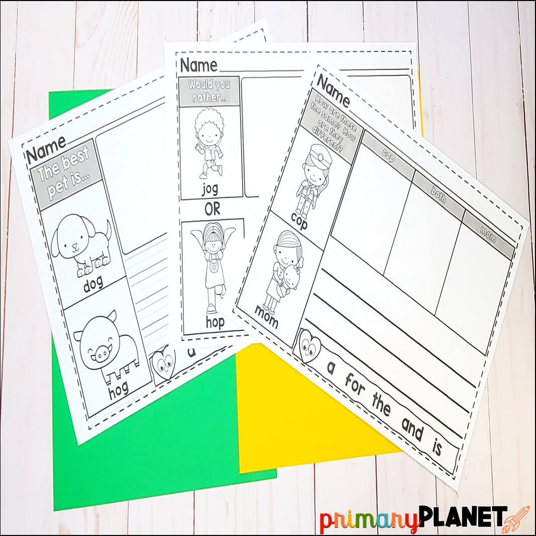 Short O CVC Words Writing Prompts with Pictures