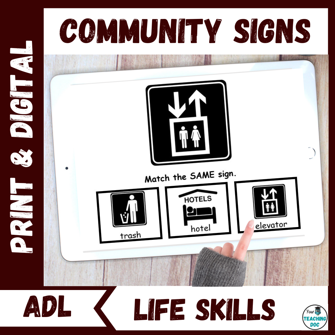 Community Signs Functional Life Skills Literacy PLUS Task Cards Level 1