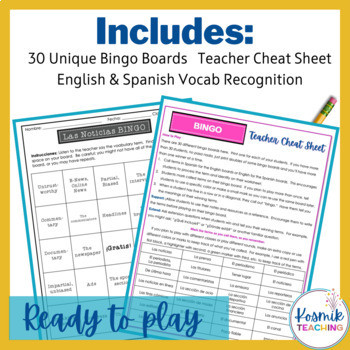 Spanish News Vocabulary - Las Noticias - Bingo Activity - Amped Up Learning