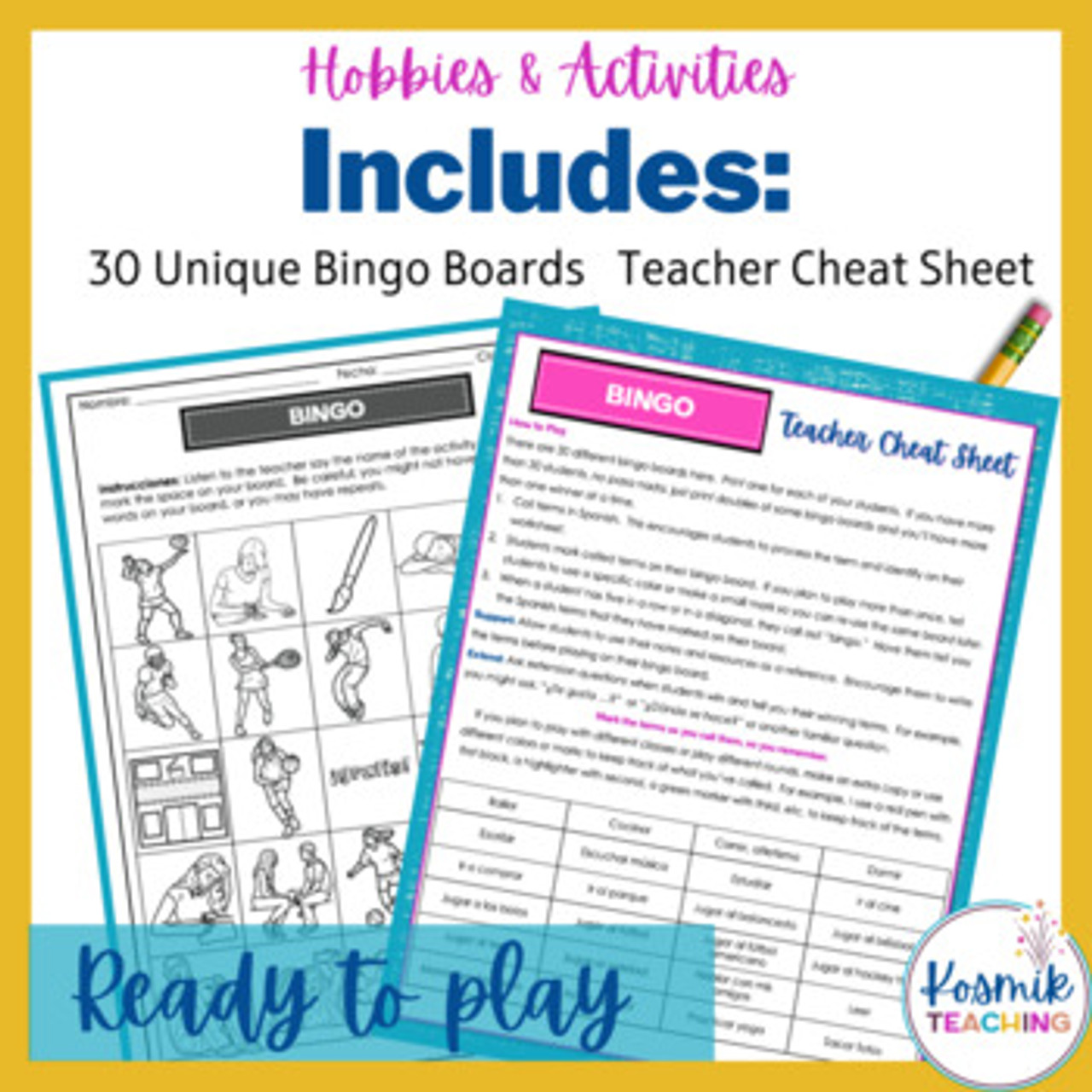 Spanish Pasatiempos and Hobbies Vocabulary BINGO Activity - Amped Up ...
