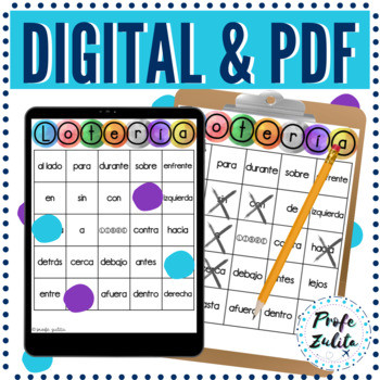 Lotería BINGO Game | Spanish prepositions practice - Amped Up Learning