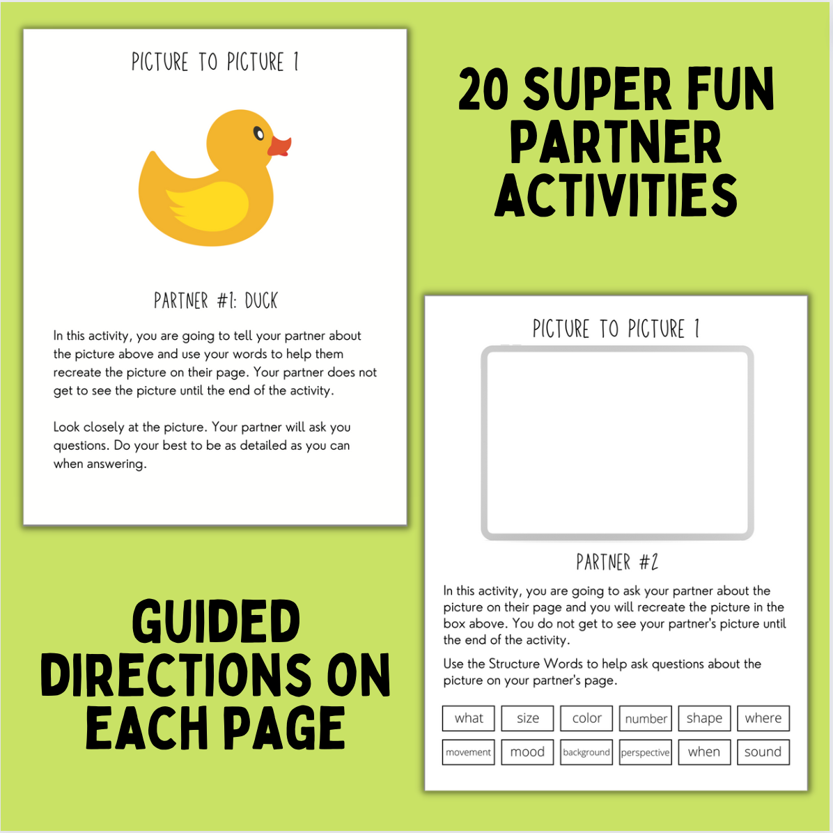 20 Verbalize Strategy “Picture to Picture” Activities for Reading ...