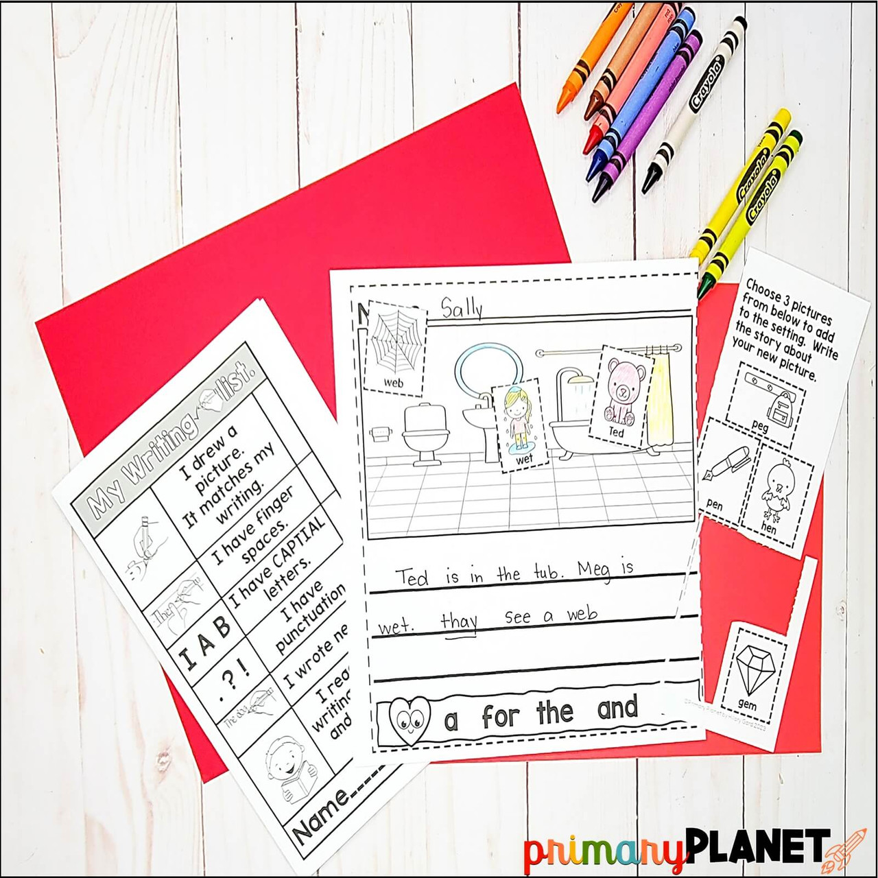 Short e Words Phonics Writing Prompts with Pictures CVC Words