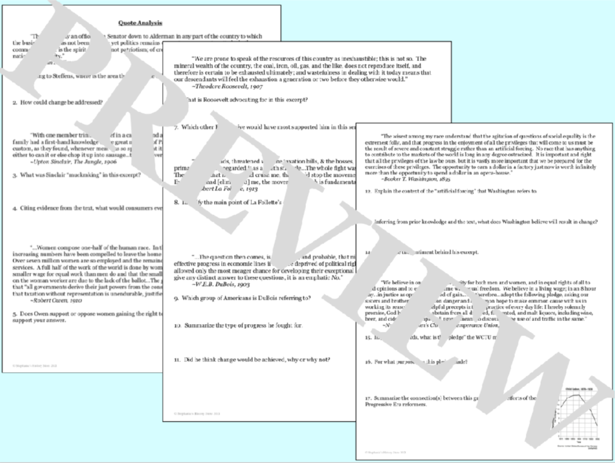 Progressive Era Reformers Learning Packet