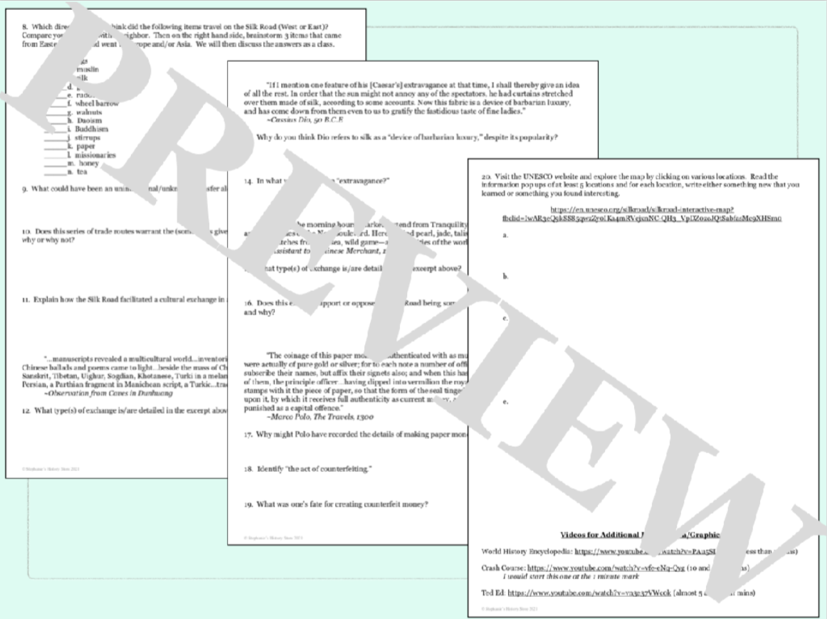 Silk Road Learning Packet