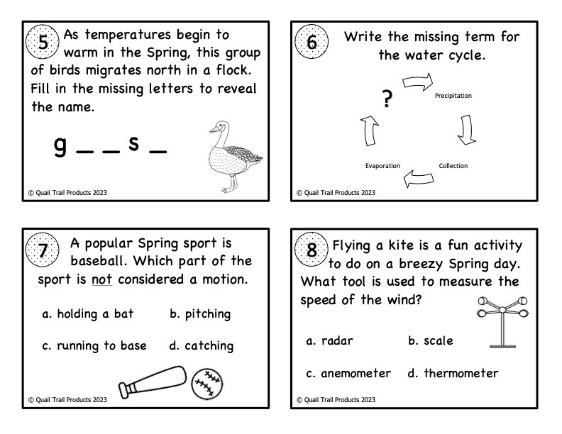 Grade 3 Springtime Science Task Cards