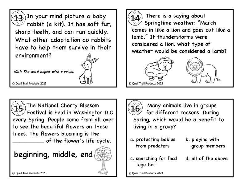 Grade 3 Springtime Science Task Cards