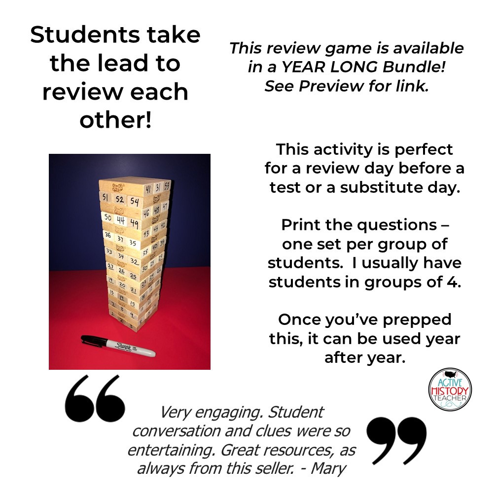 American Revolution Review Game History Blocks Great for STAAR Review ...