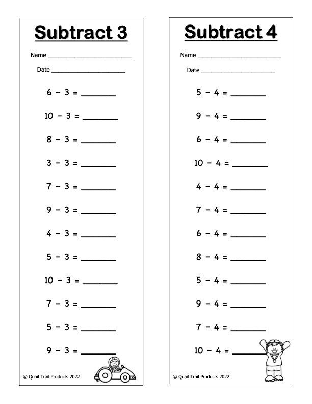 Subtraction Timed Test Worksheets Basic Subtraction Math Drill