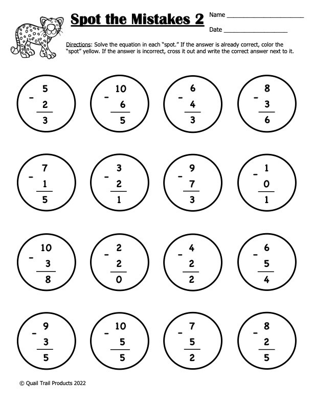 Single Digit Subtraction Worksheets and Timed Assessments