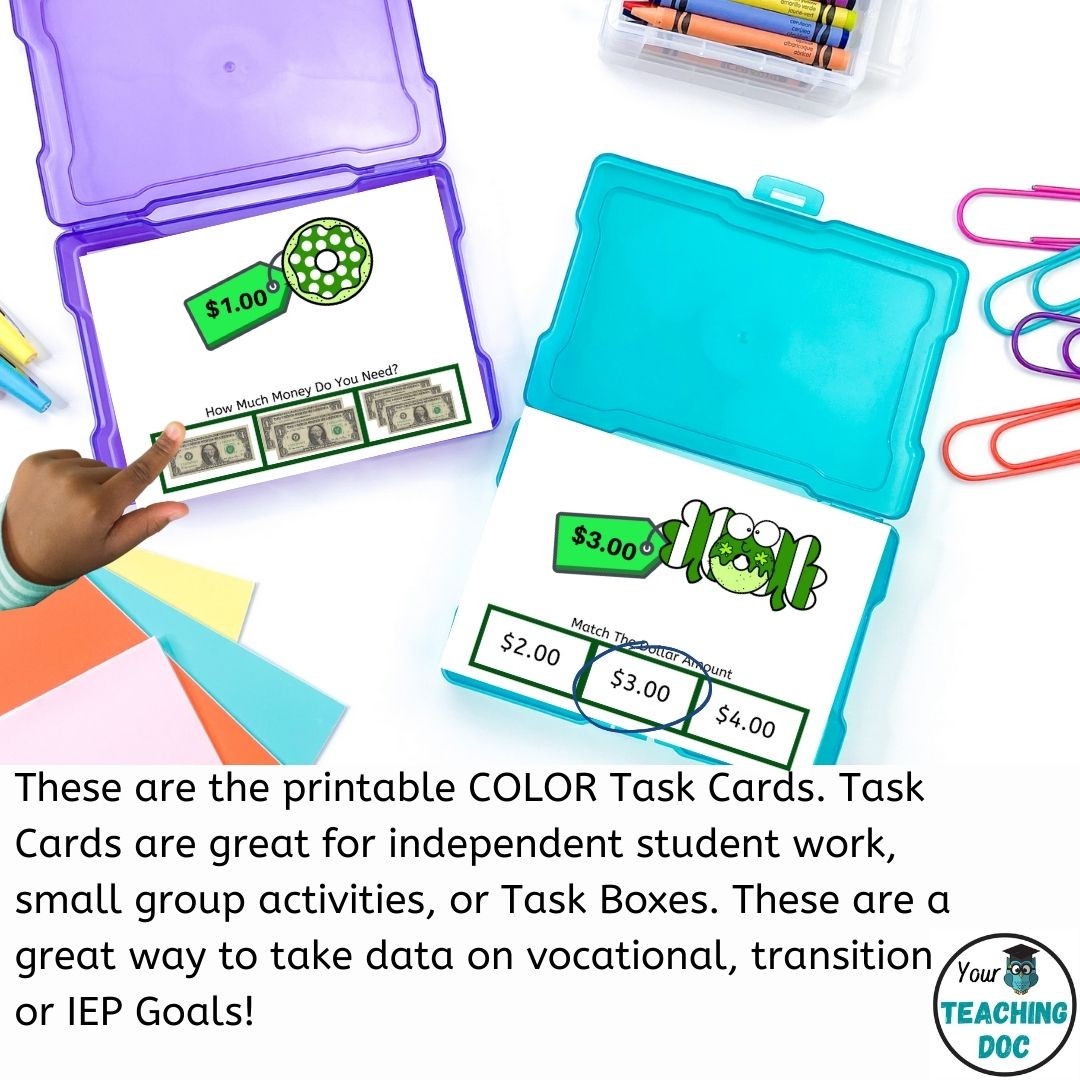 St. Patricks Day Mixed Money Math Life Skills PLUS Task Cards 3 Levels