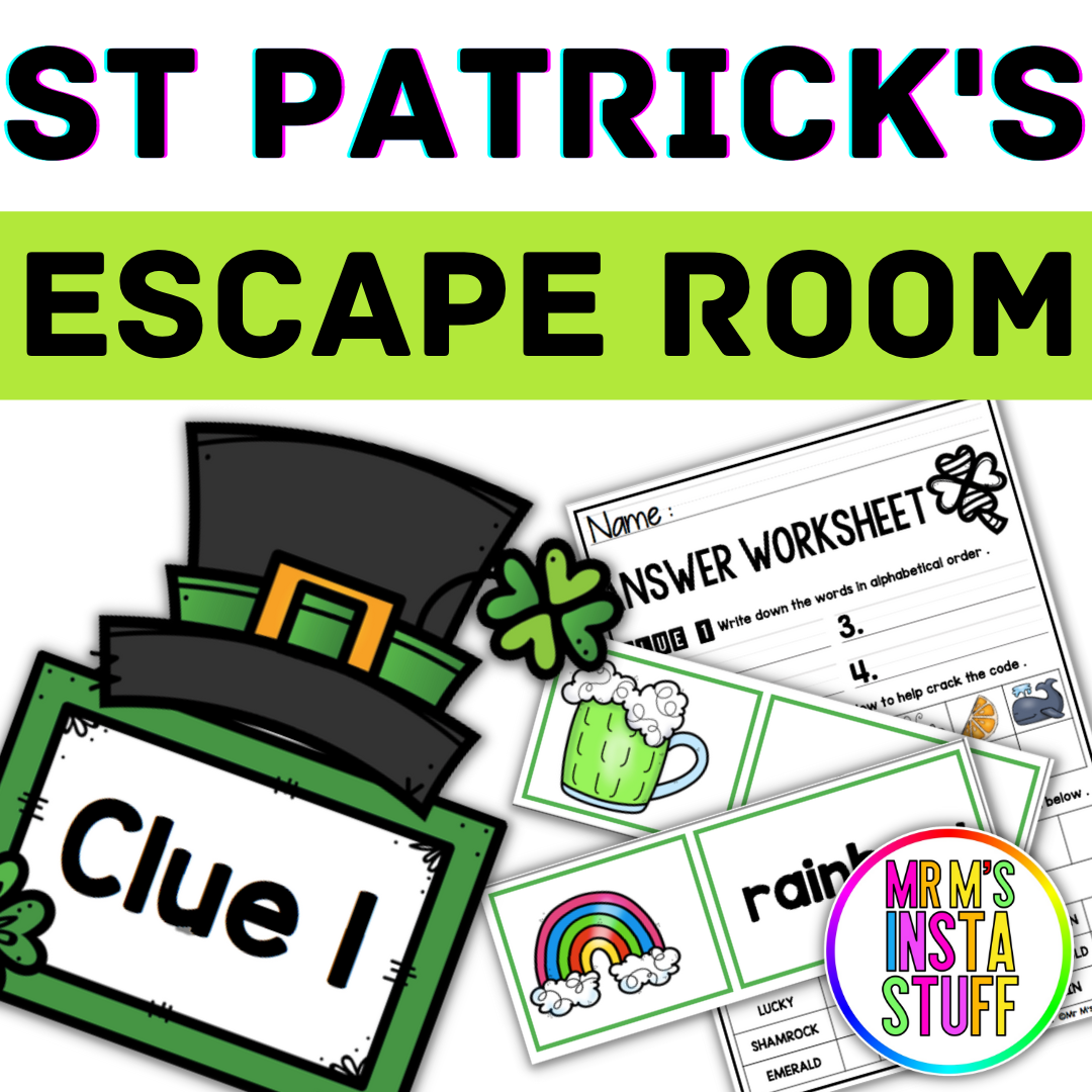 St Patrick's Day Activities Escape Room for Kindergarten to 2nd Grade
