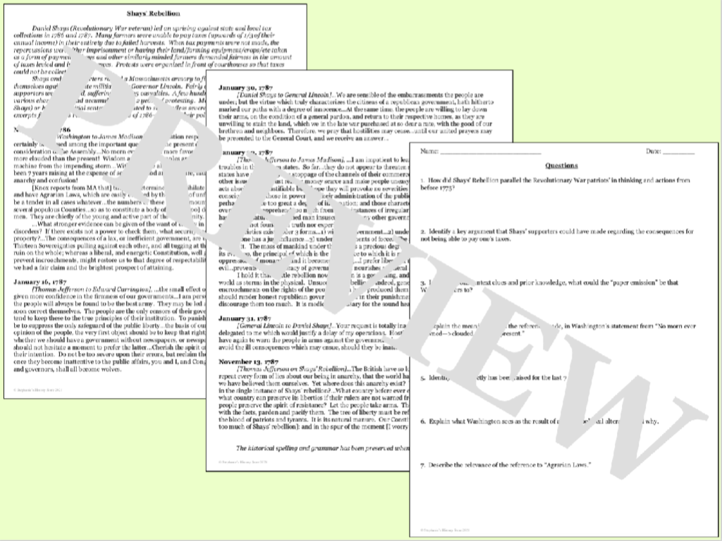 Shays' Rebellion Primary Source Analysis